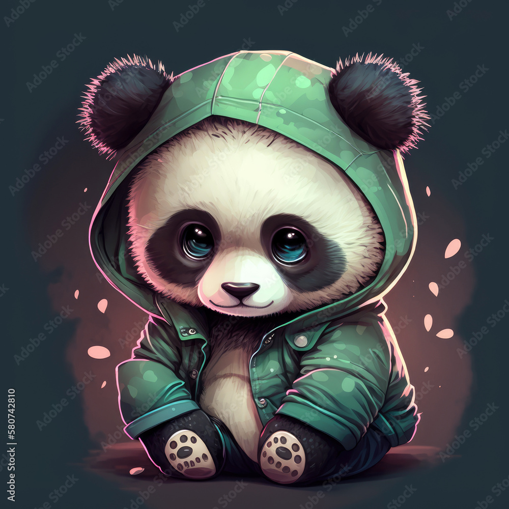 Illustration of an cute panda bear in anime style - Generative AI ...