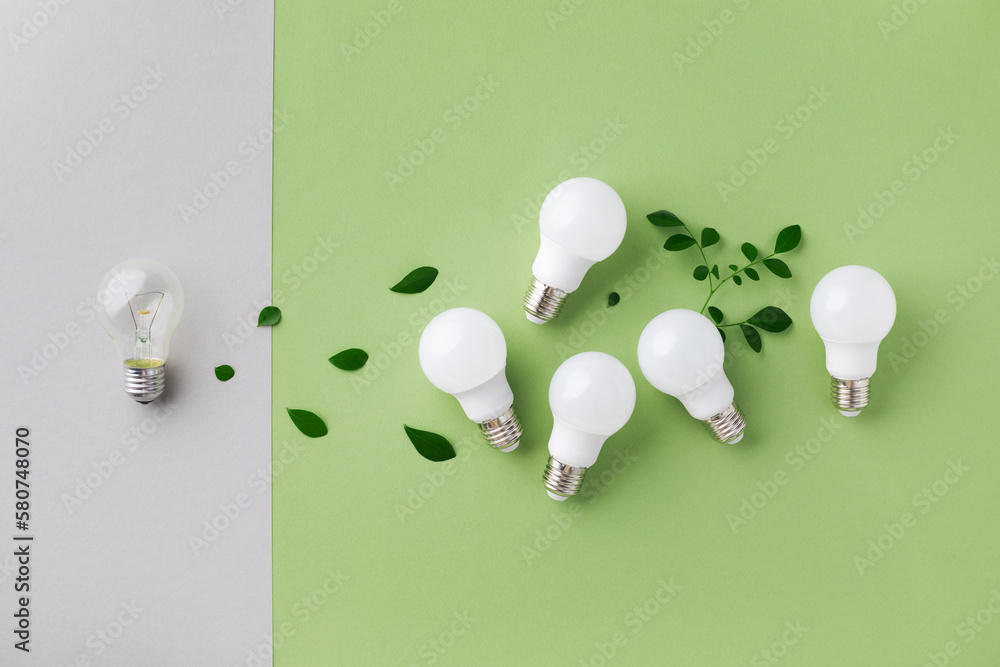 Energy efficiency concept with new generation led and simple old ...
