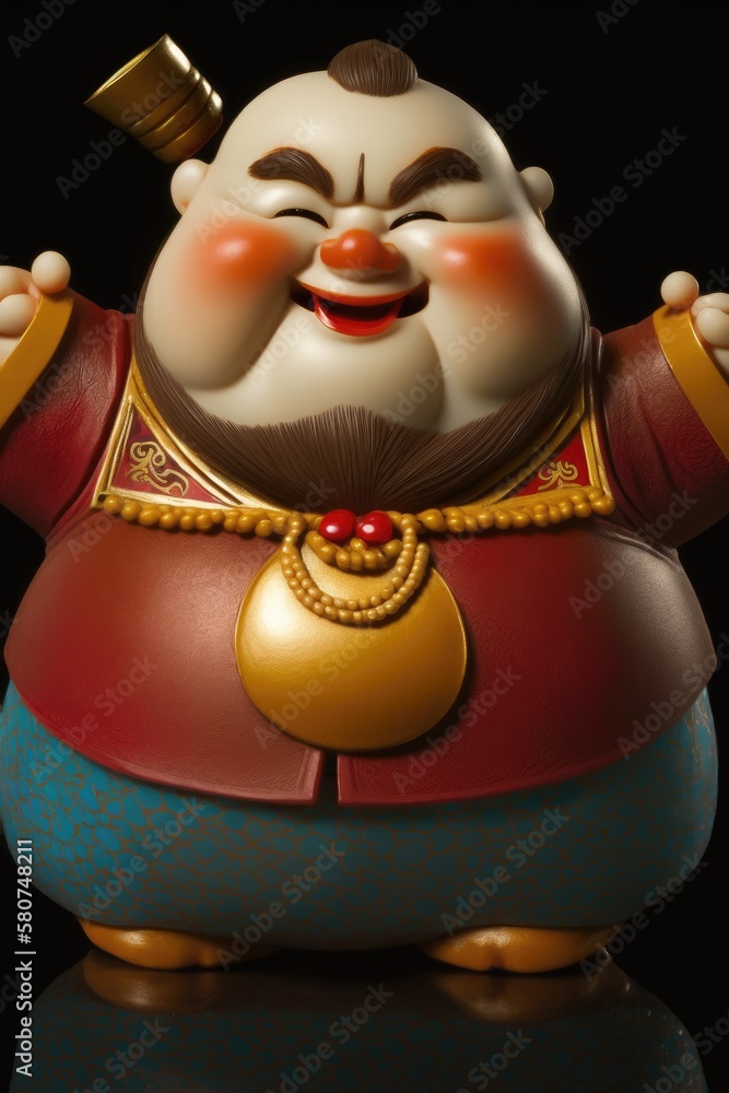 3D cute chubby Cai Shen, the Chinese god of wealth and fortune, cartoon style. AI generated ...