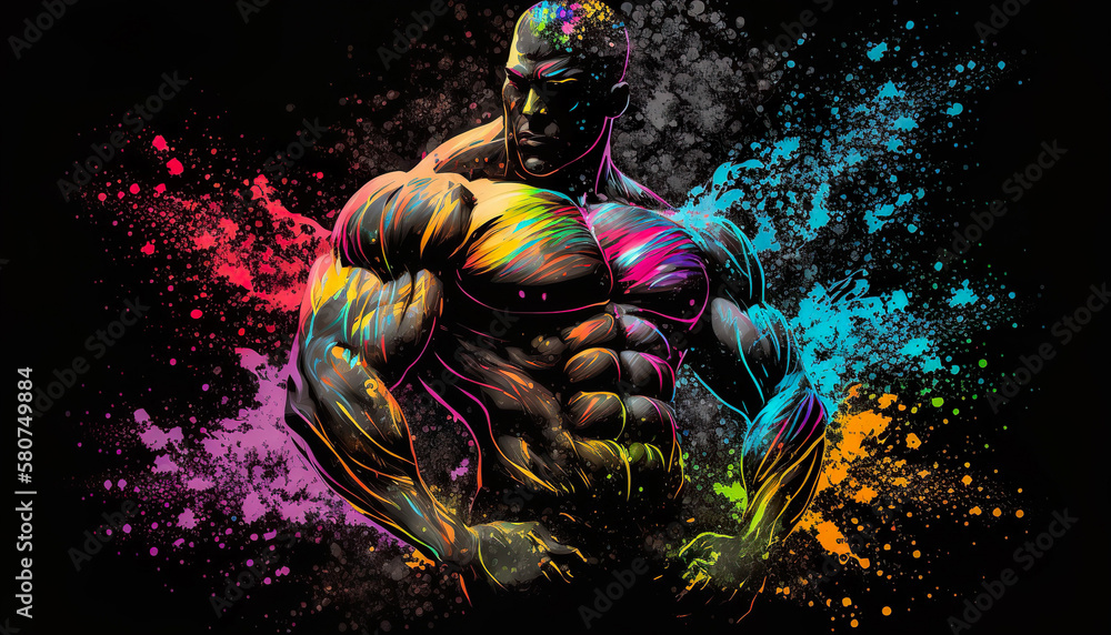 Watercolor Bodybuilder Colorful Splash On Black Background - Generative ...