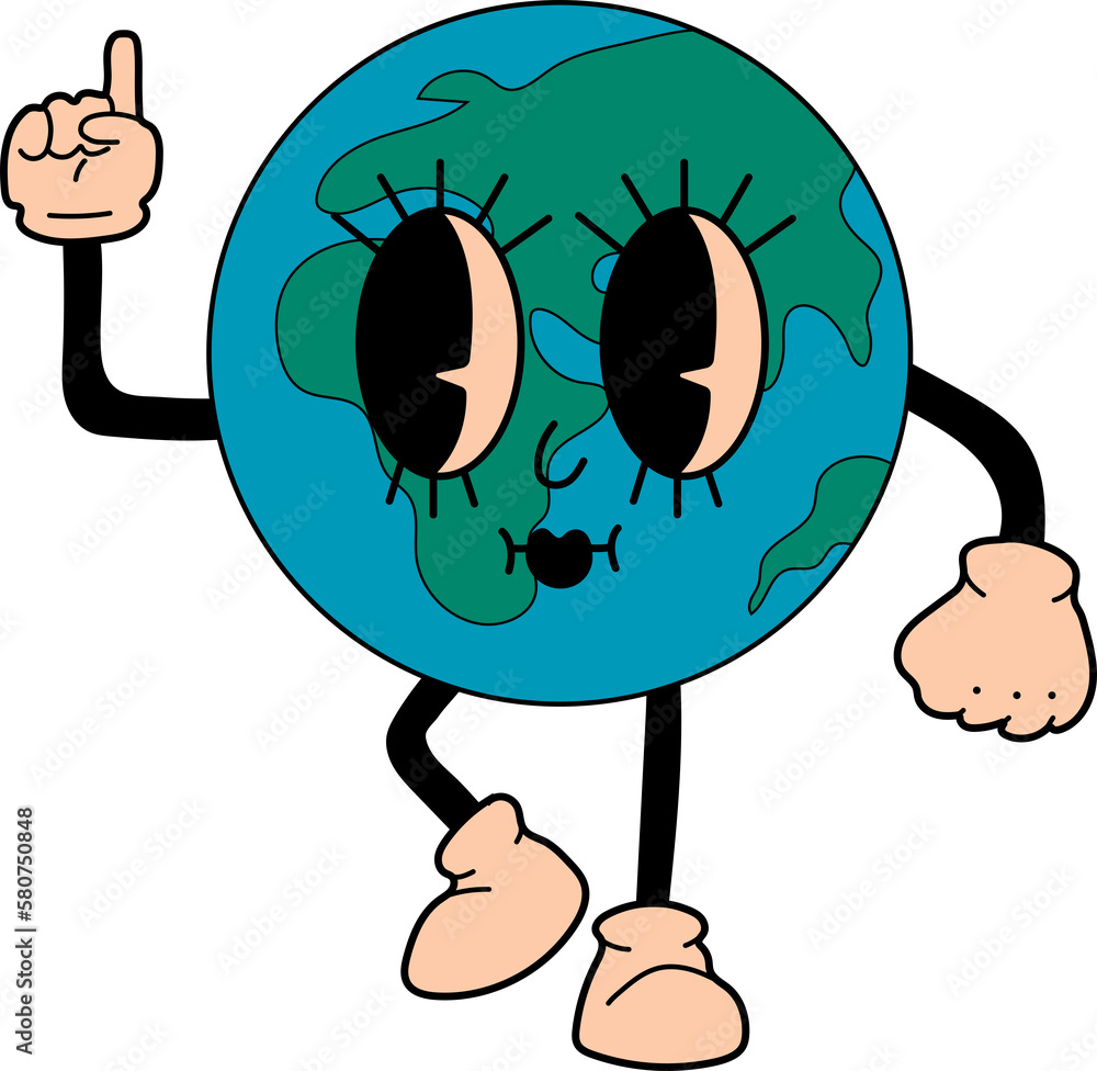 Retro Earth mascot. Cute character in trendy retro 60s 70s cartoon ...