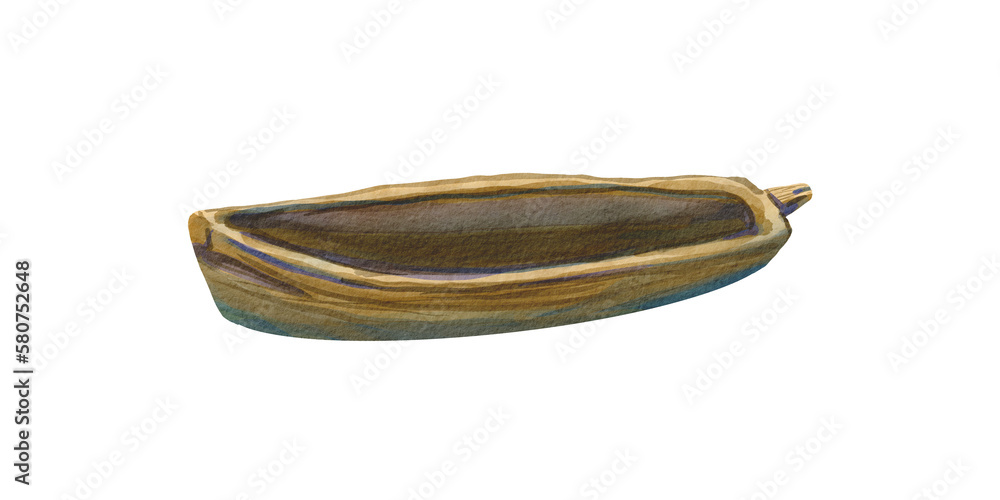 Homemade boat made of wood on a white background. Watercolor ...