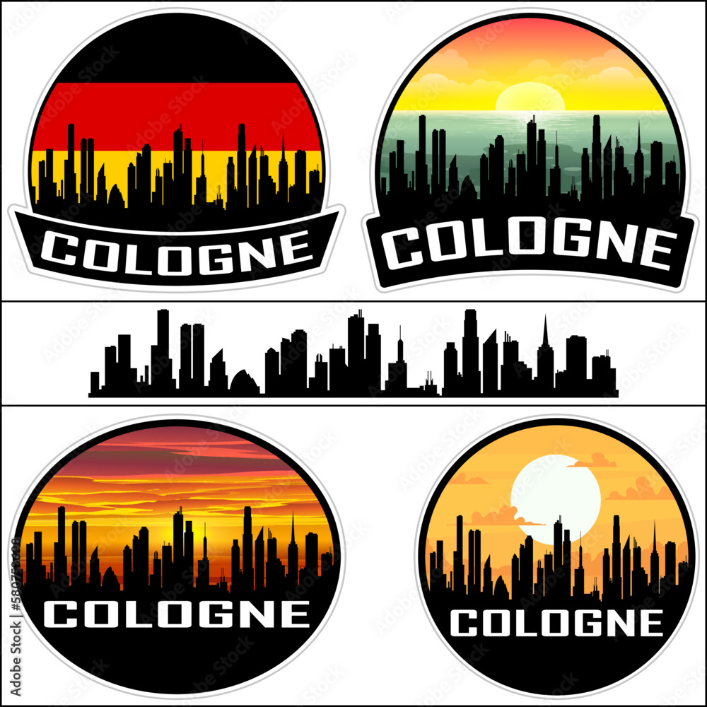 Cologne Skyline Silhouette Germany Flag Travel Souvenir Sticker Sunset ...
