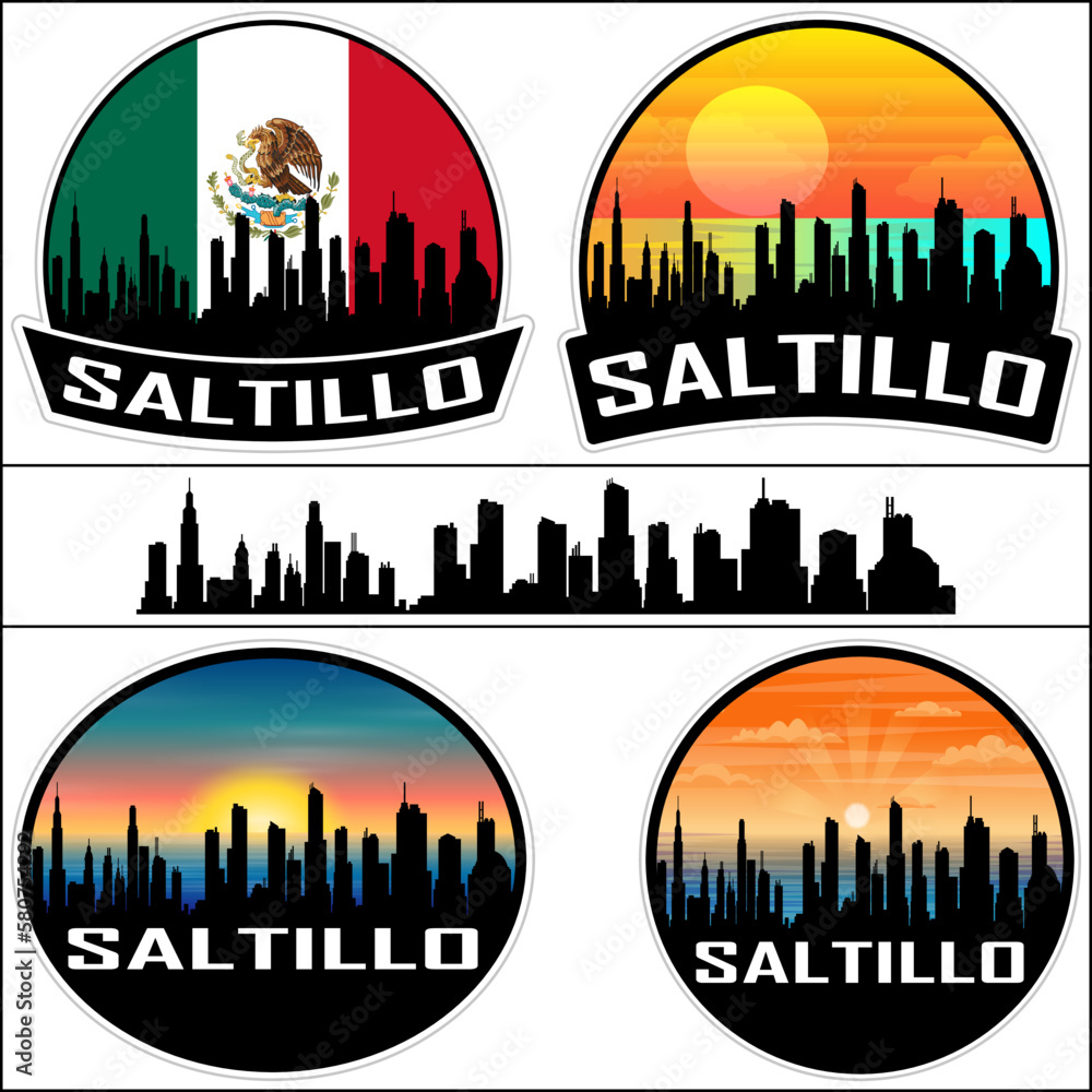 Saltillo Skyline Silhouette Mexico Flag Travel Souvenir Sticker Sunset ...
