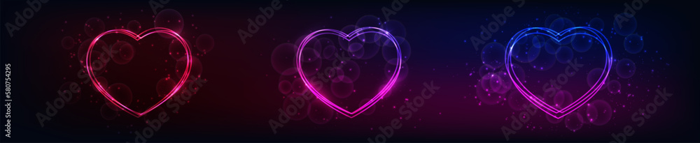 Neon frame in heart form with shining effects and sparkles Stock Vector ...