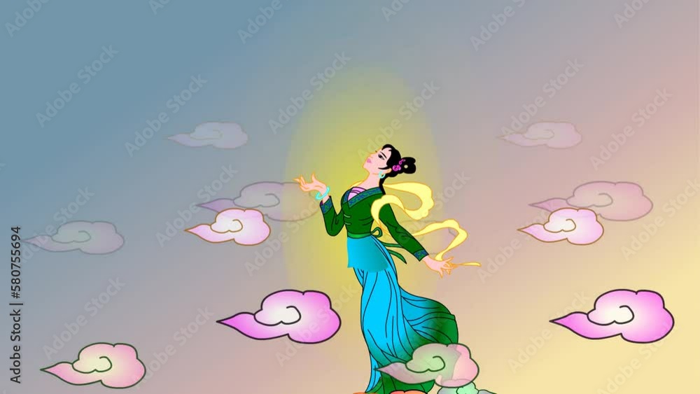 cartoon angel lady flying effect, clouds, 2d animation background and ...