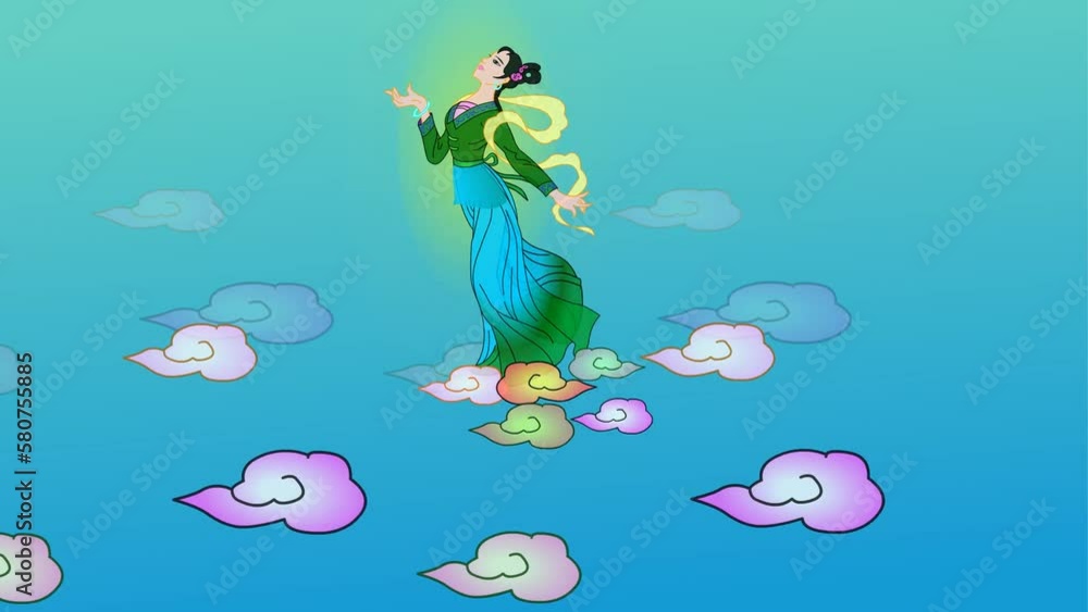 cartoon angel lady flying effect, clouds, 2d animation background and ...