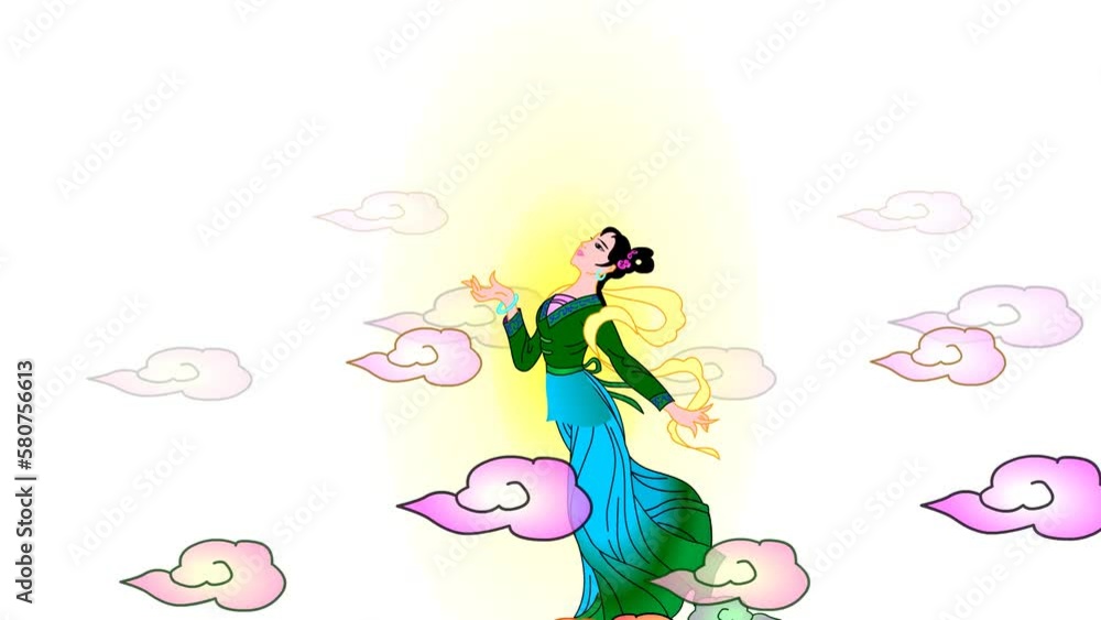 cartoon angel lady flying effect, clouds, 2d animation background and ...