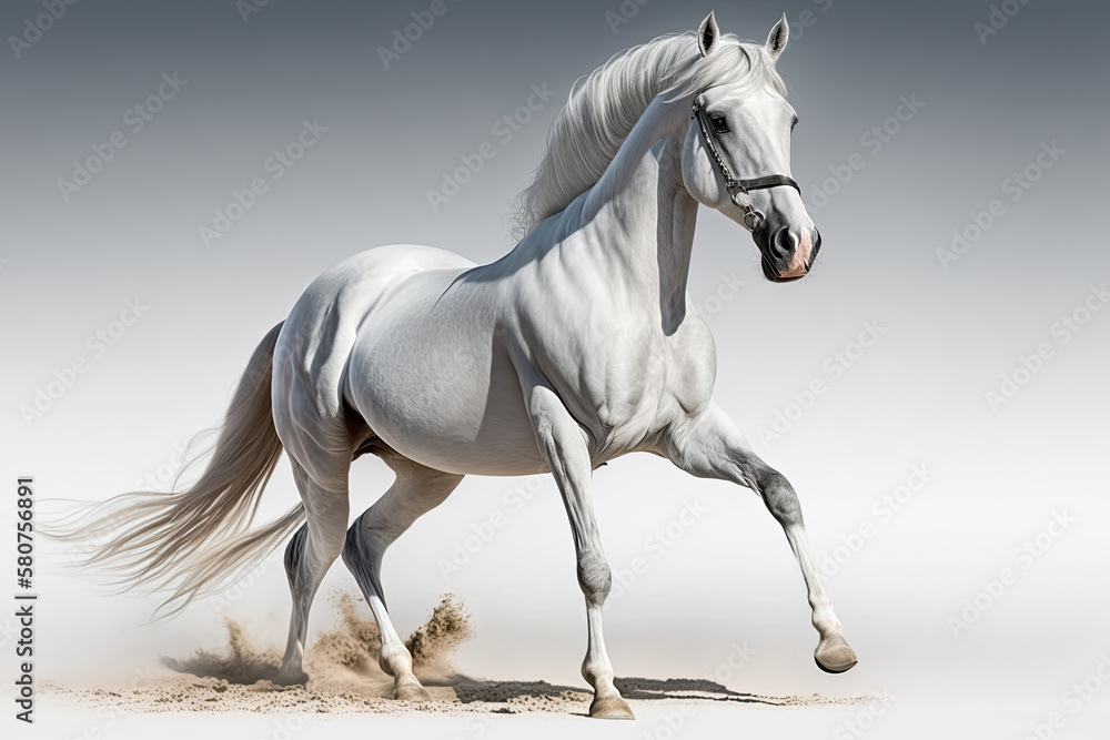 Illustration of a beautiful white Arabian horse on a white background ...