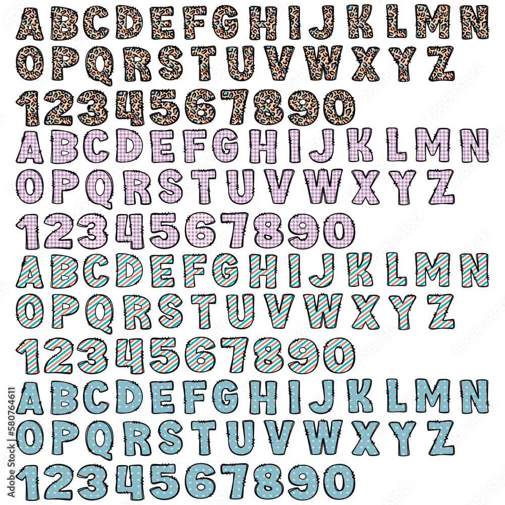 Easter Font , Easter Leopard Plaid Doodle Alphabet Font , easter plaid ...