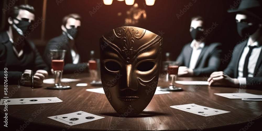 Game Mafia banner, Masked people play cards background. Generation AI ...