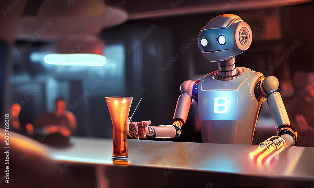 A robot serving drinks at a bar created with Generative AI technology ...