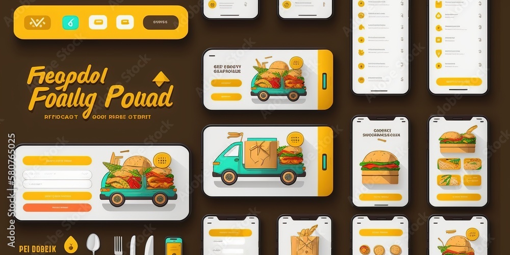Food delivery mobile app kit template Material Design, UI, UX and GUI ...