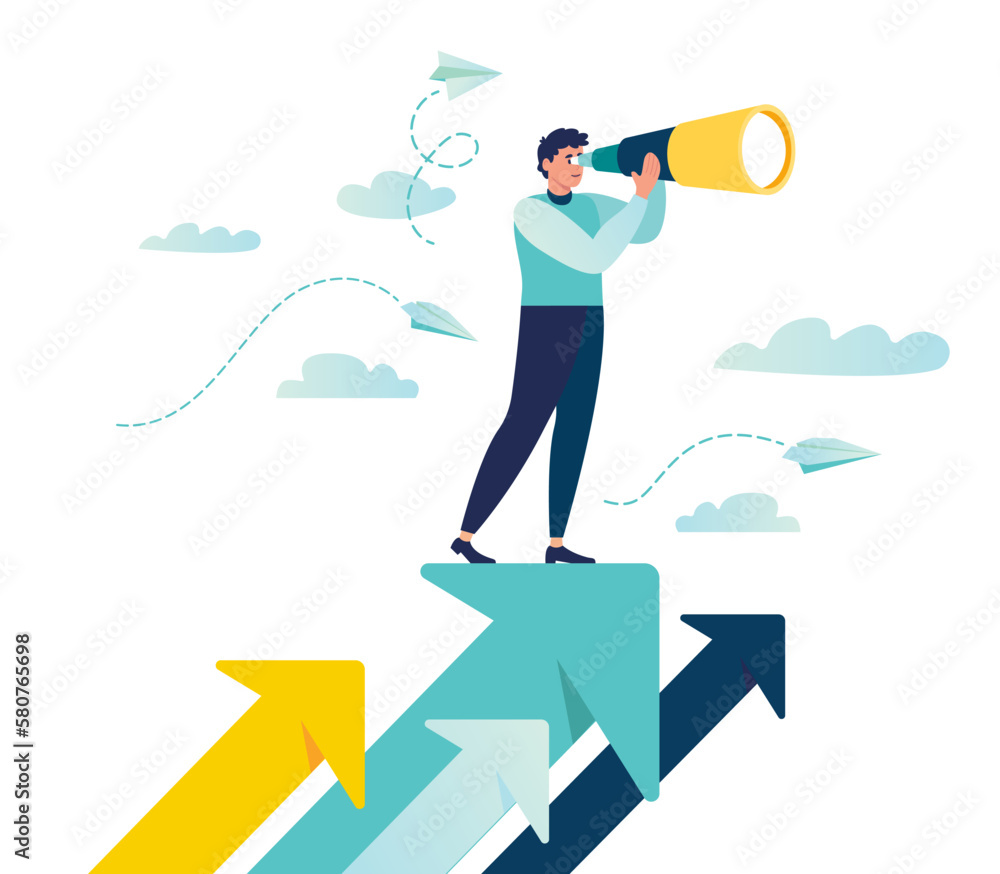 man searching for path to success. exploring horizons goal setting and ...