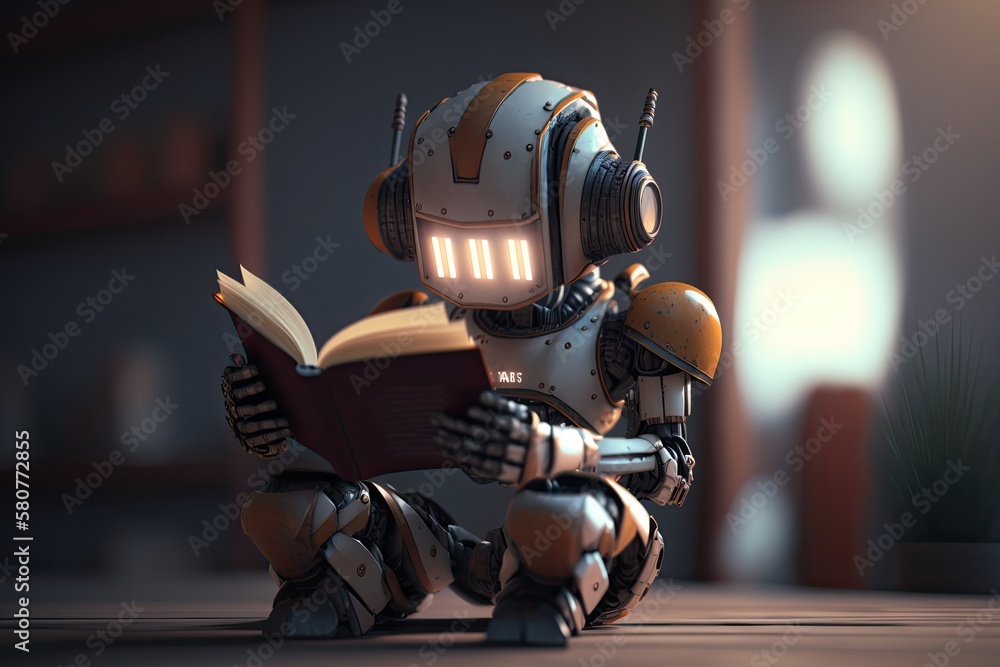 AI Robot reading a book - Generative AI Stock Illustration | Adobe Stock
