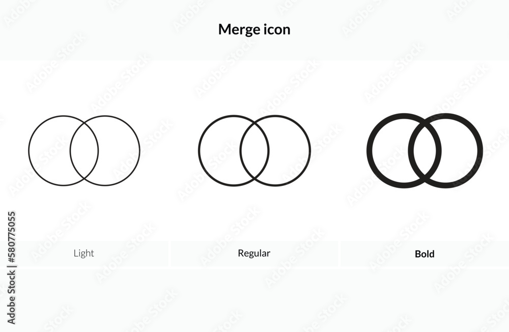 merge icon. Light Regular And Bold style design isolated on white ...