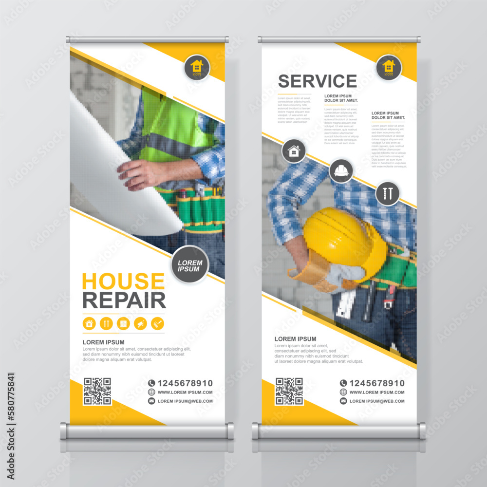 Poster Construction tools roll up design and standee banner template ...