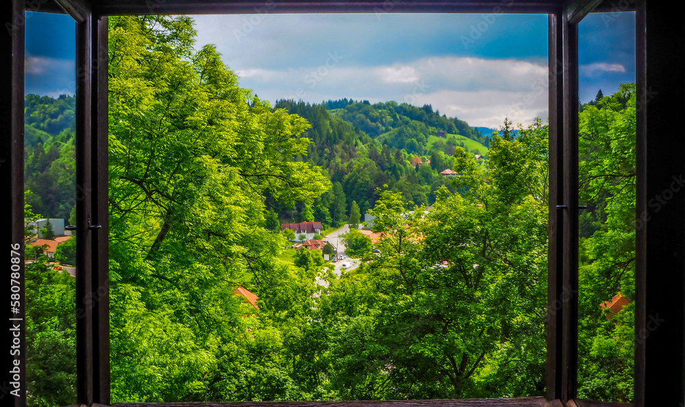 Fotografia do Stock: Windows view from Dracula's Castle, also known as ...