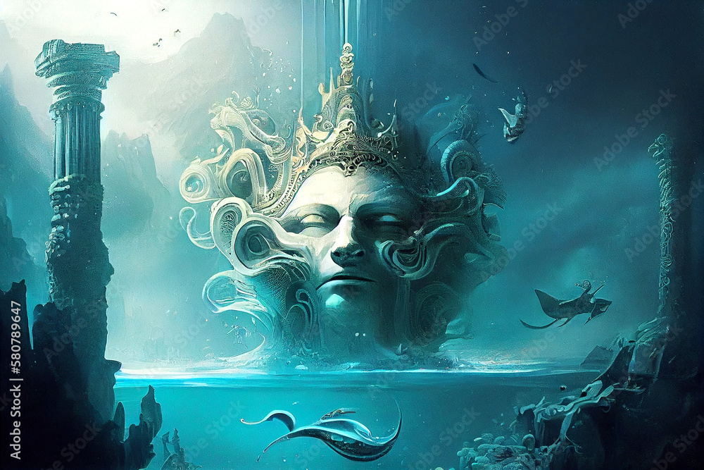 Mythical underwater city Atlantis, generative ai illustration depicting ...