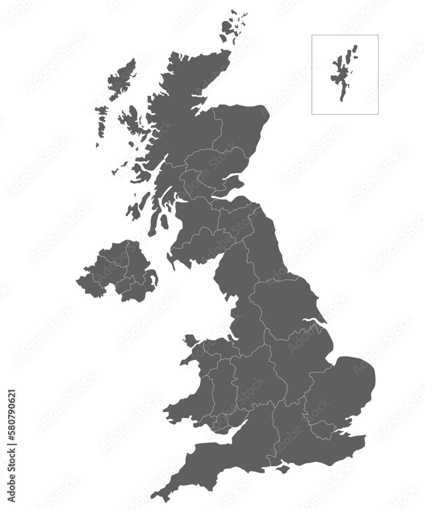Vector blank map of UK with administrative divisions. Editable and ...