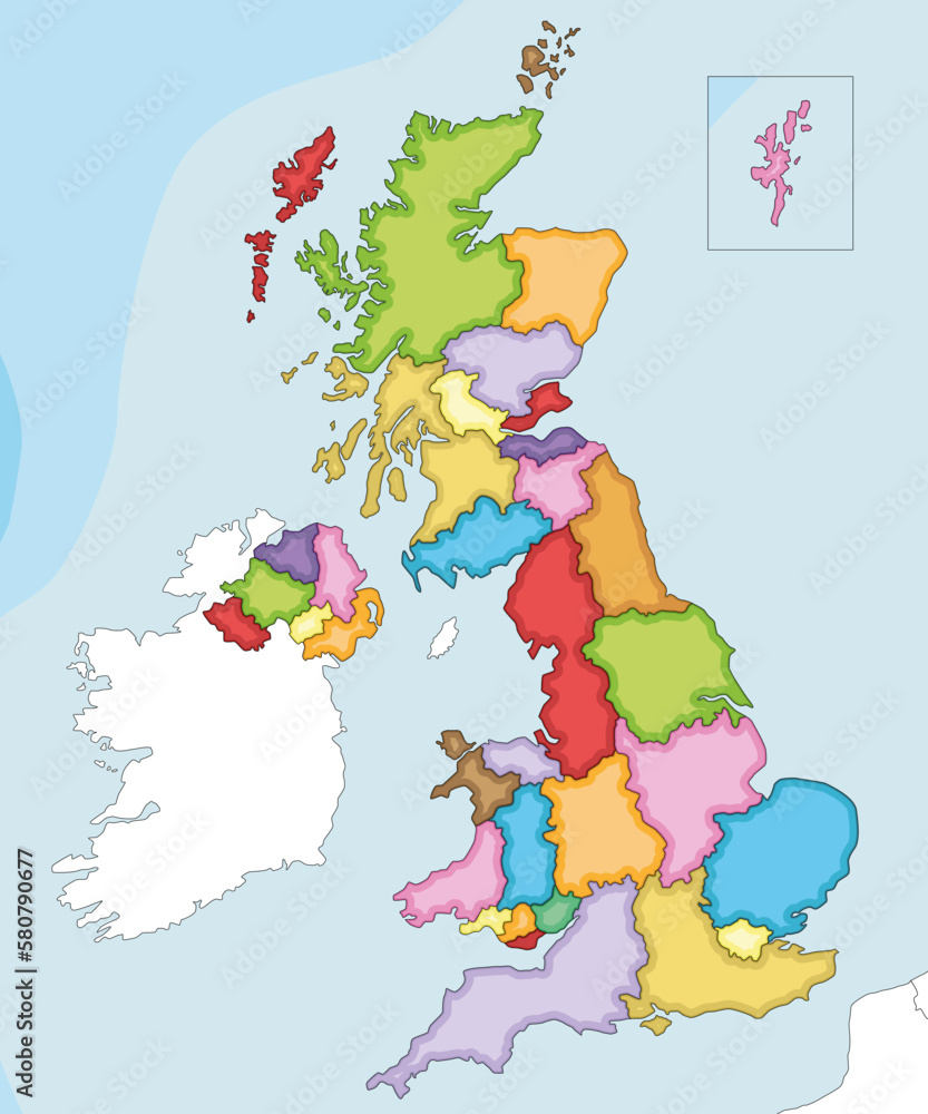Vector illustrated blank map of UK with administrative divisions, and ...