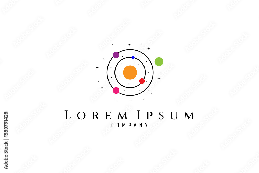 Vector logo in which image of the solar system with circle of planetary ...