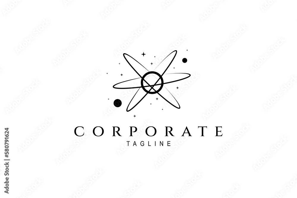 Vector logo design of a planet surrounded by orbital lines with ...