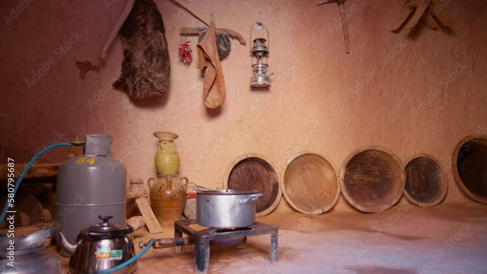 Minimalist kitchen inside local african house in Matmata. Poverty of ...