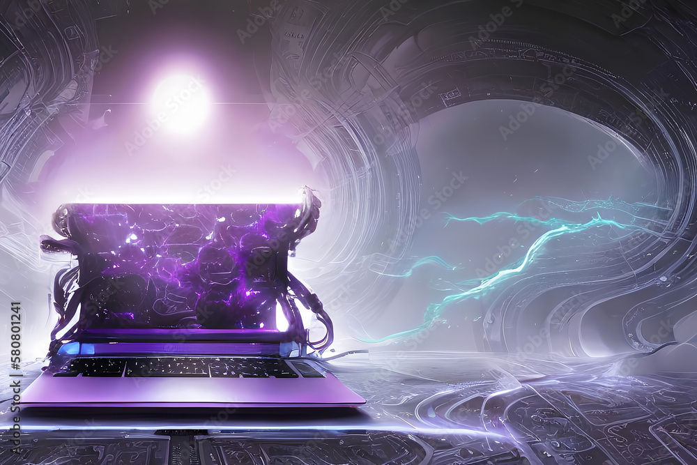 Futuristic technology background with laptop and electronic diagrams on ...