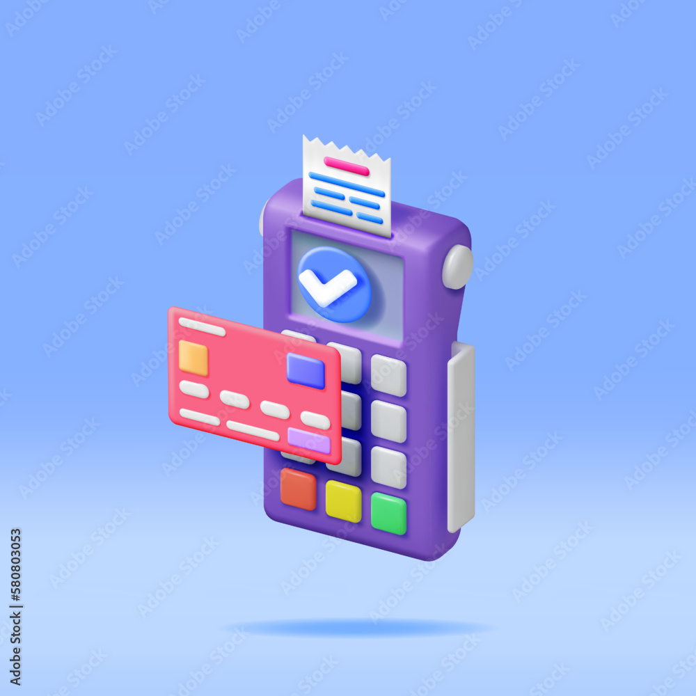 3D Payment Terminal with Card and Receipt Isolated. Render Modern POS ...