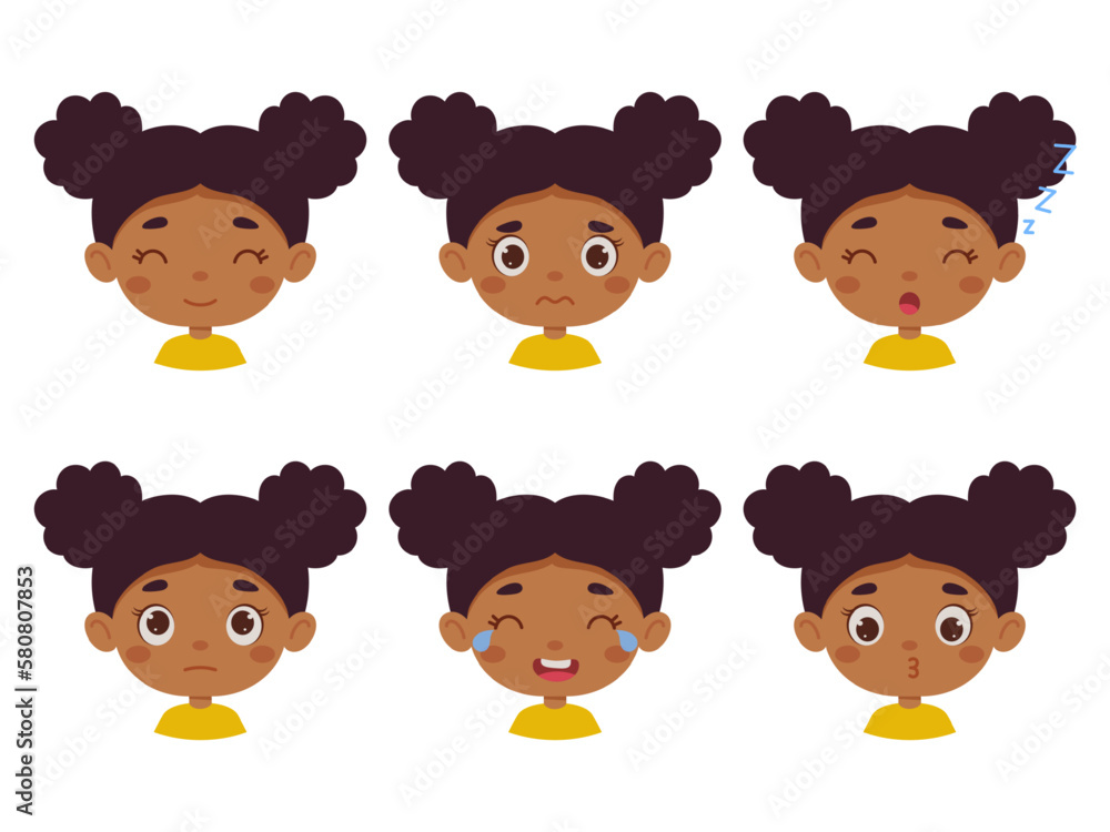 Cute cartoon little kid girl in various expressions and gesture ...