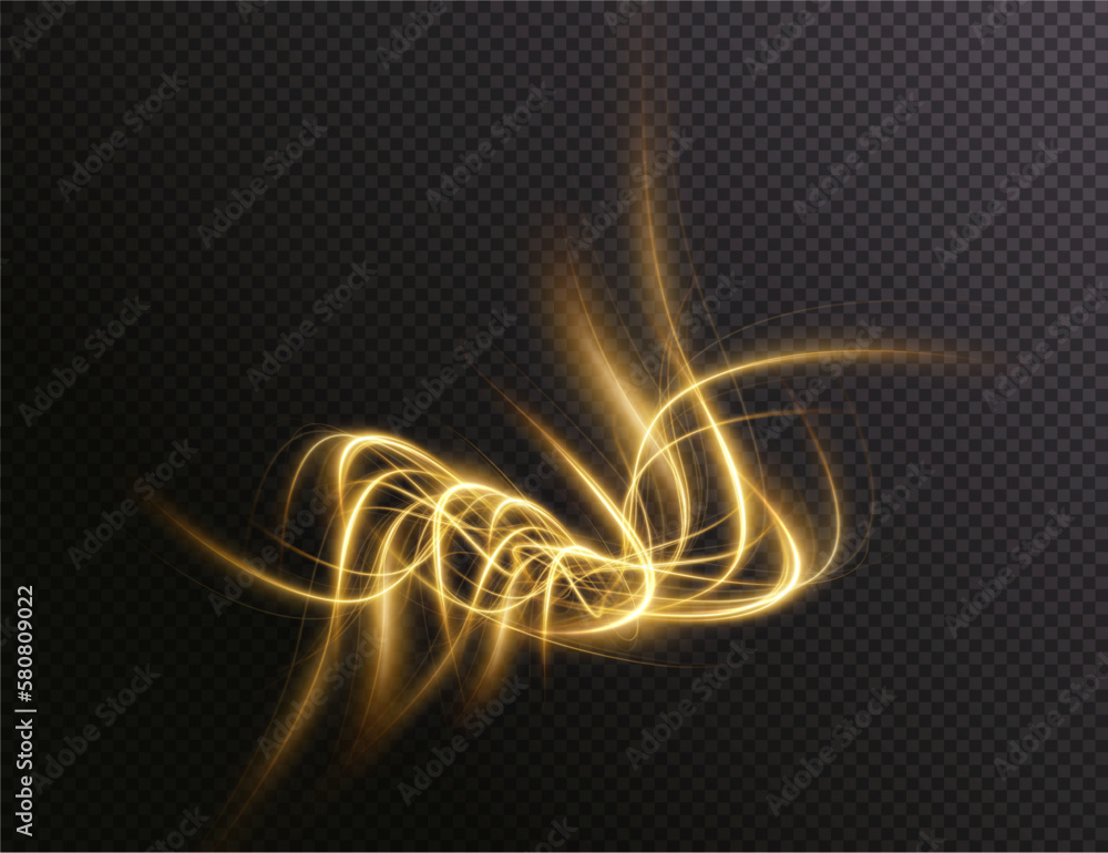 Luminous gold wavy line of light on a transparent background. Gold ...