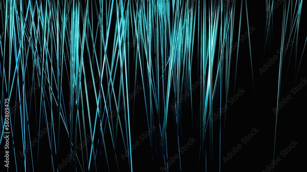 Turqoise neon metallic hairs on black bg, 3D metallic levitating ...