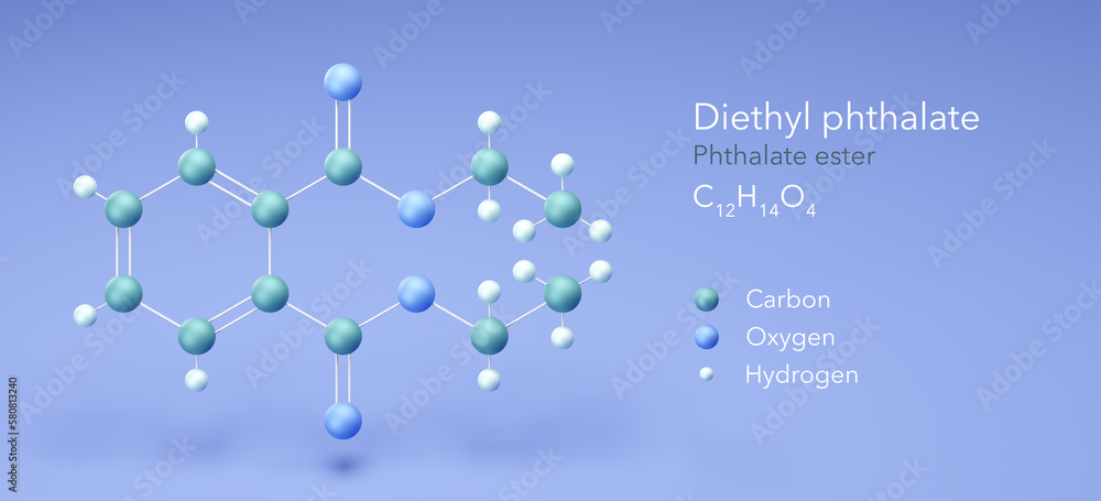 diethyl phthalate molecule, molecular structures, phthalate ester, 3d ...