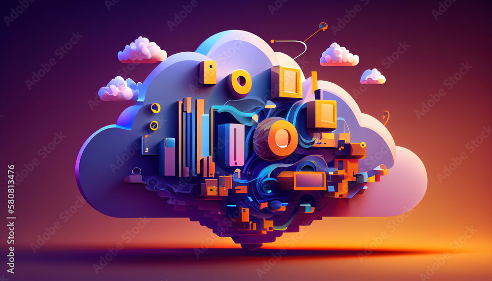 2.5d illustration technology cloud service, element simple, bright ...