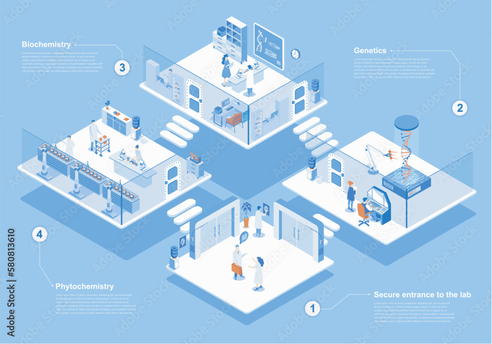 Laboratory concept 3d isometric web scene with infographic. People at ... Laboratory concept 3d isometric web scene with infographic. People at ...