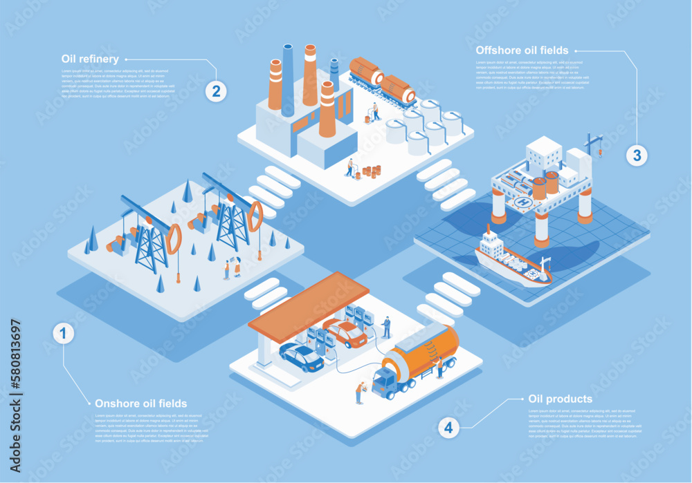 Oil industry concept 3d isometric web scene with infographic. People ...