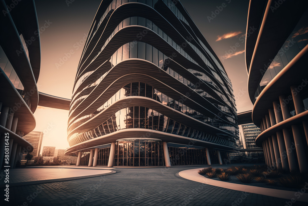 Building with a modern architecture design and a sunset Stock ...