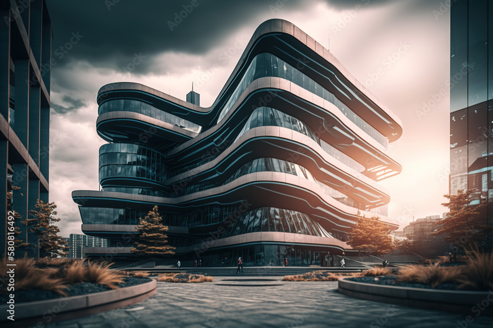 Building with a modern architecture design and a sunset Stock ...