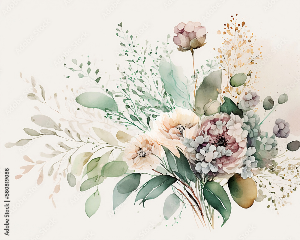 Watercolor flowers wallpaper design illustration and isolated white ...