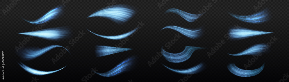 Glowing motion line. Dynamic blue waves. Luminous lines of speed. Light ...