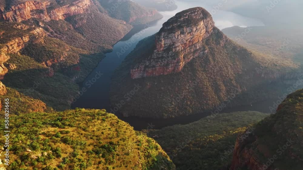 Aerial view of Blyde River Canyon with low clouds, a natural attraction ...
