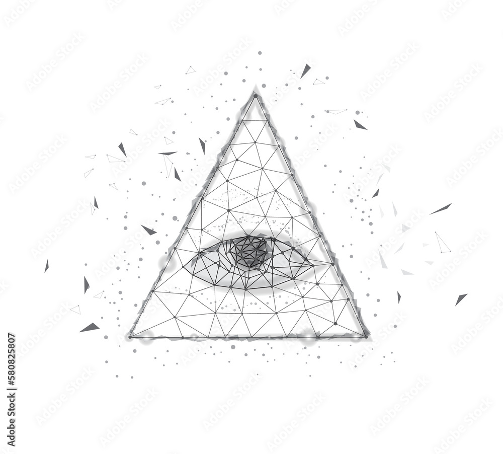 Polygonal eye in the pyramid of a one-dollar bill. Dollar USA, pyramid ...
