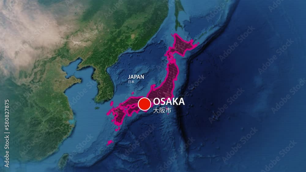 Designation of the borders of Japan on the map and the mark of the ...