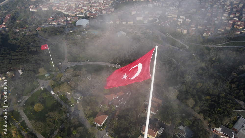 Turkish Flag (Turk Bayragi) Drone Photo, Uskudar Istanbul, Turkiye ...