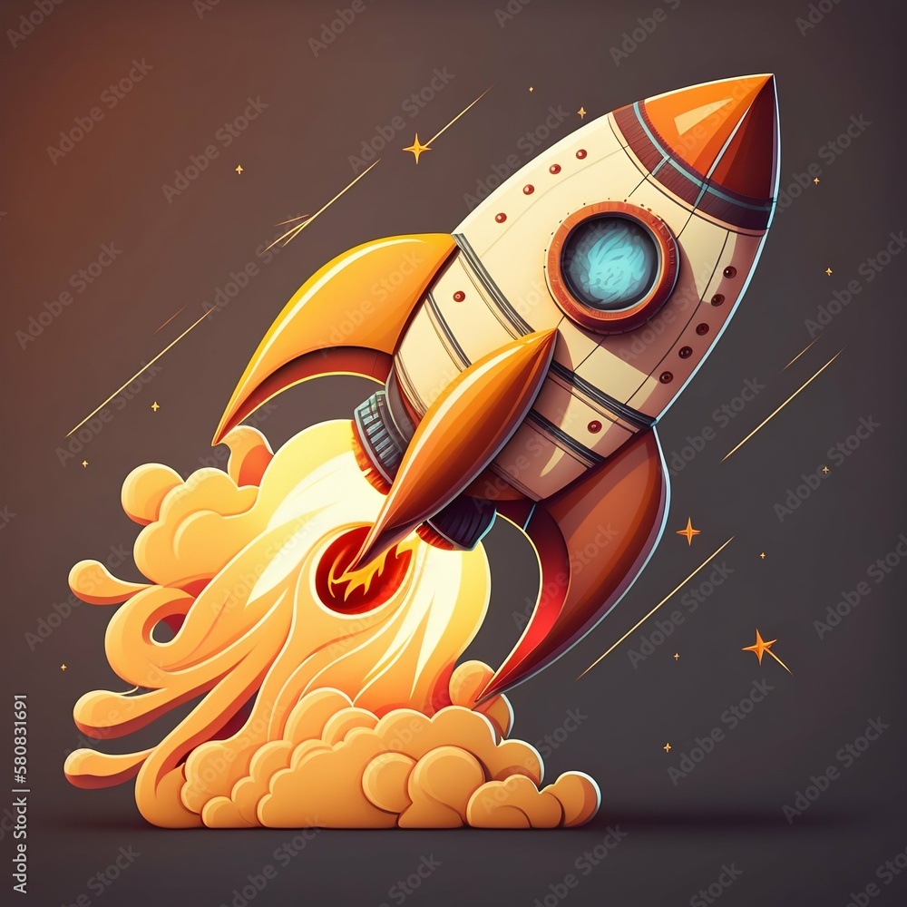 Rocket launch logo sticker in cartoon style illustration. Generative AI ...