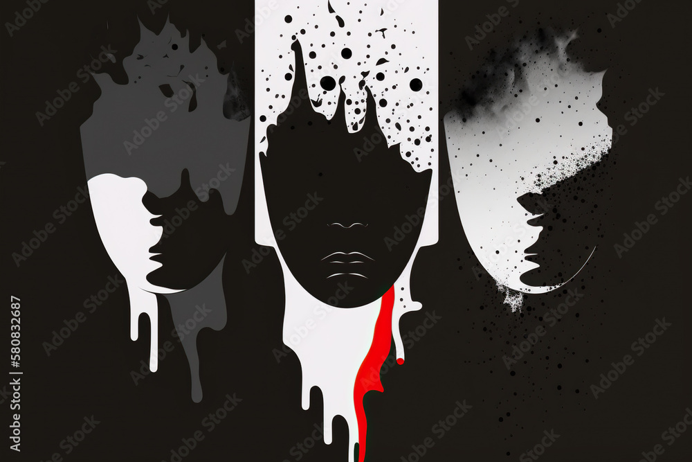 Three faceless faces black and white abstract Generative AI Stock ...