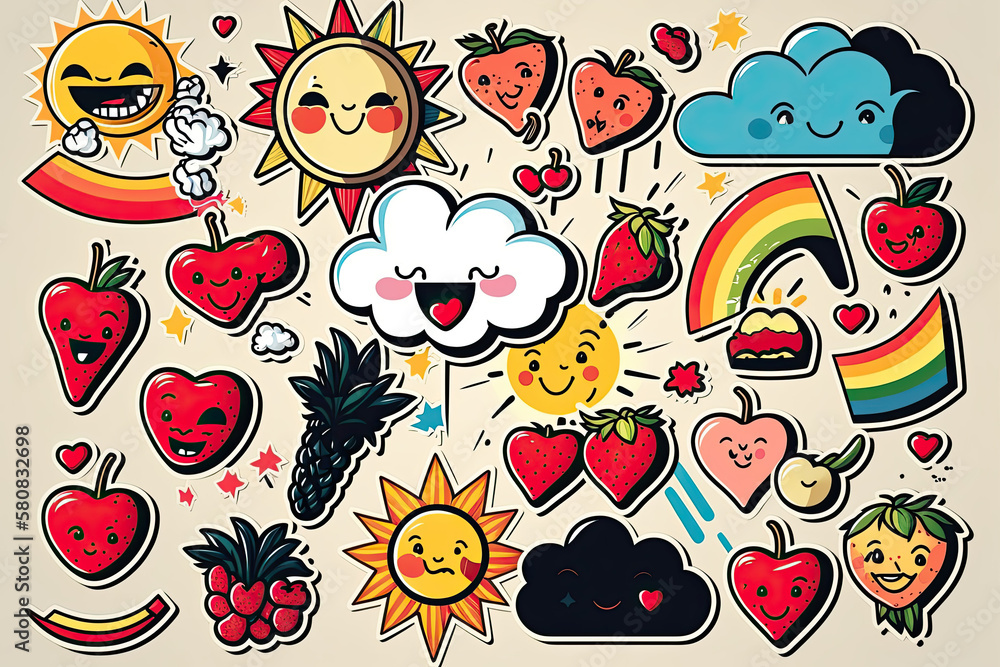 Sticker pack of funny cartoon characters, generative artificial ...