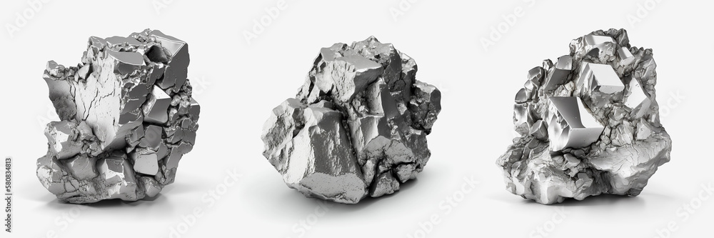 macro shooting of natural silver mineral rock specimen - isolated white ...