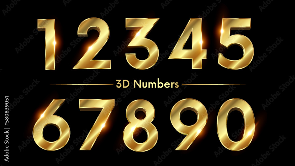 Golden Number 3D Style Font. one to Nine Isolated Letters. Birthday ...